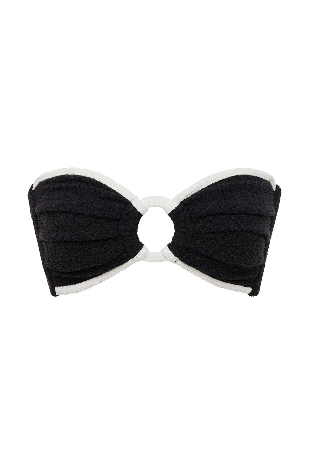 Black (Cream Binded) Terry Rib Tori Ties Bandeau Bikini Top