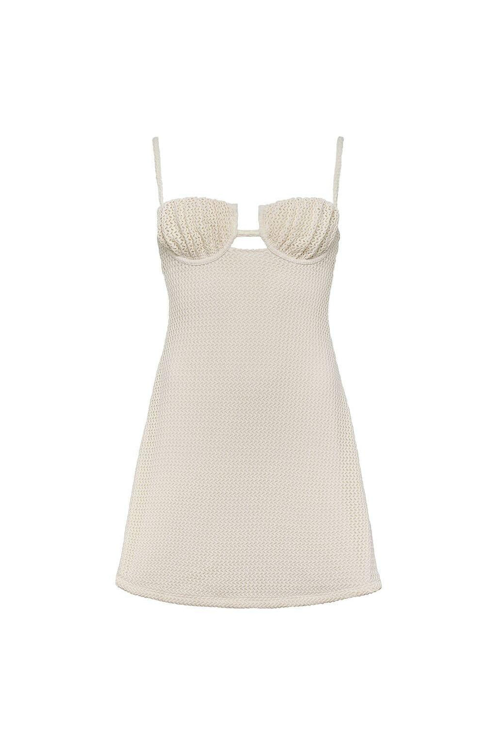 Bone Crochet Petal Short Slip Dress