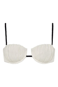 Cream (Black Binded) Terry Rib Petal Bikini Top