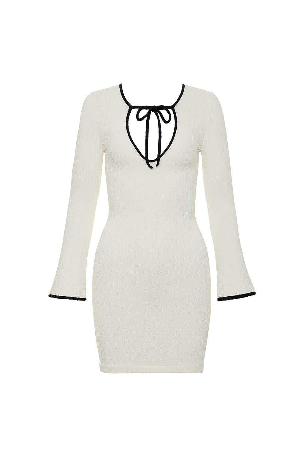 Cream (Black Binded) Terry Rib Sophia Dress
