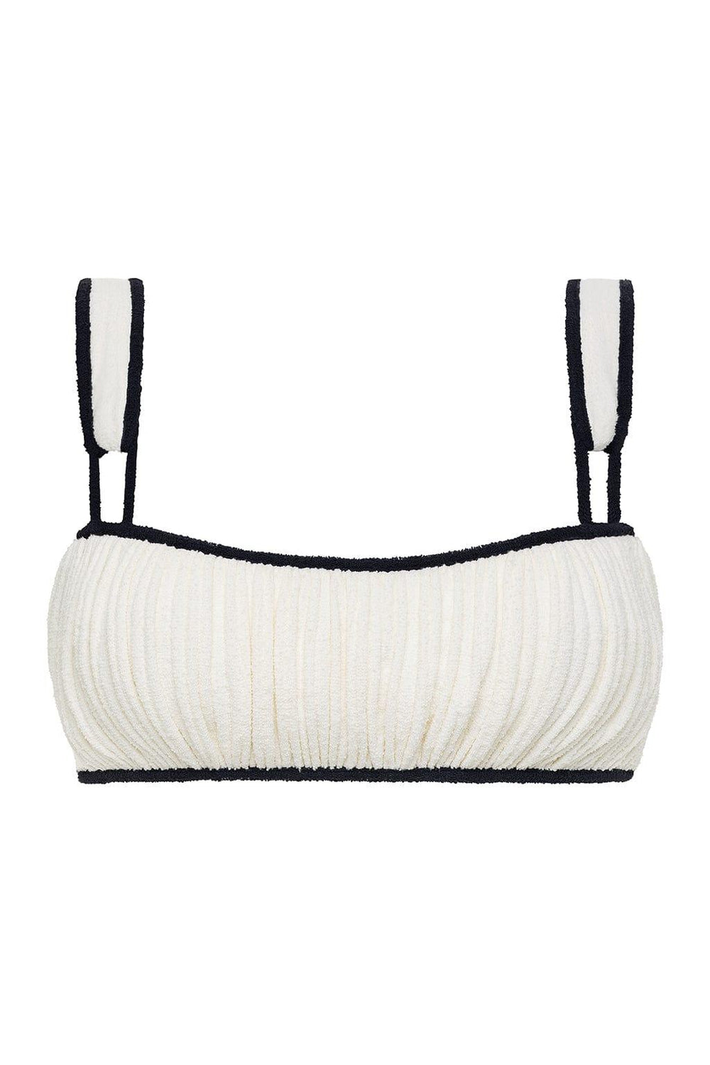Cream (Black Binded) Terry Rib Victoria Bikini Top