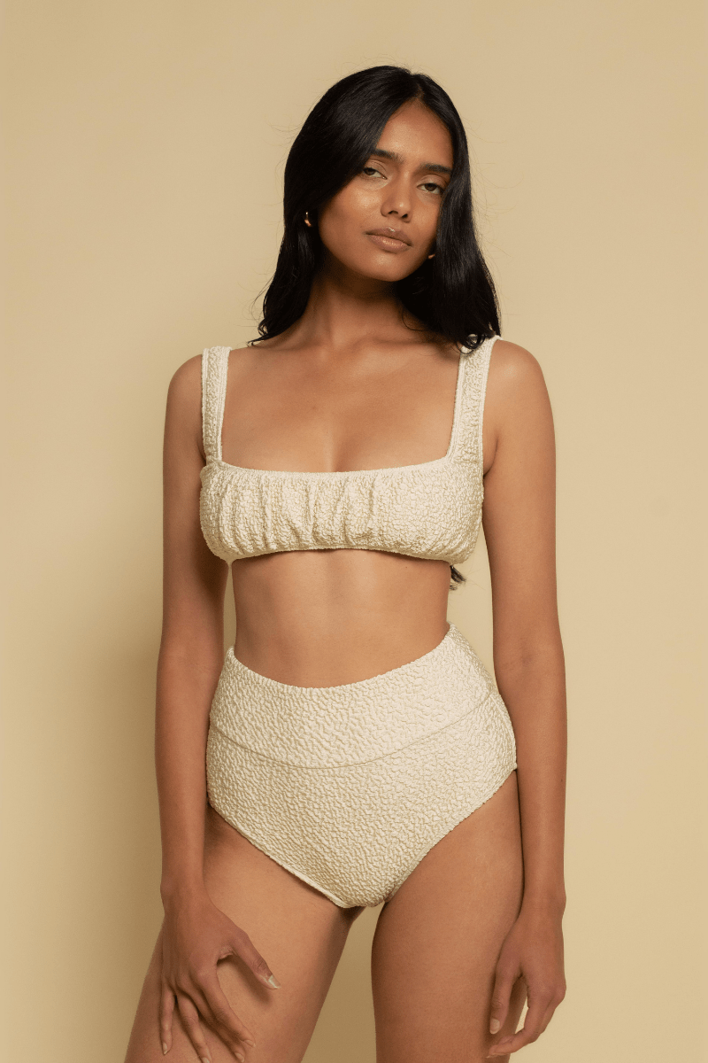 Oat Texture Added Coverage High Rise Bikini Bottom